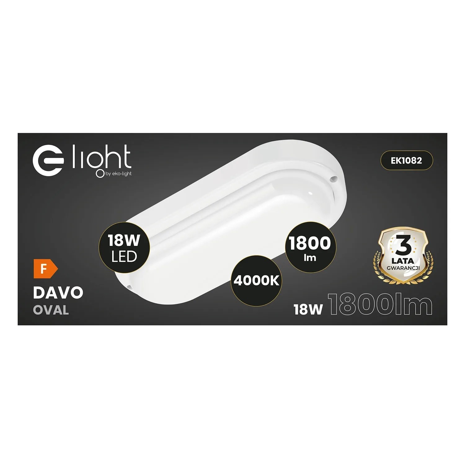 Eko Light Lampa Davo 18W 4000K 1800lm IP64 owalna biała