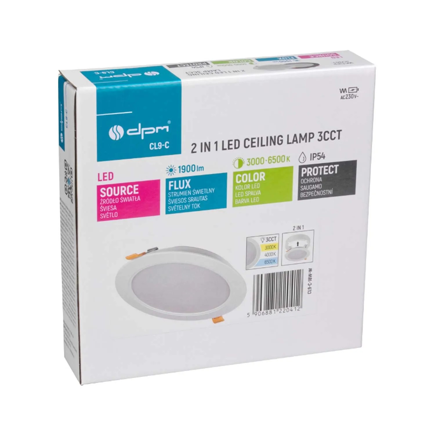 DPM Plafon LED 2w1 18W 3000-4000-6500K 1900lm IP54 śr. 17 cm biały ...