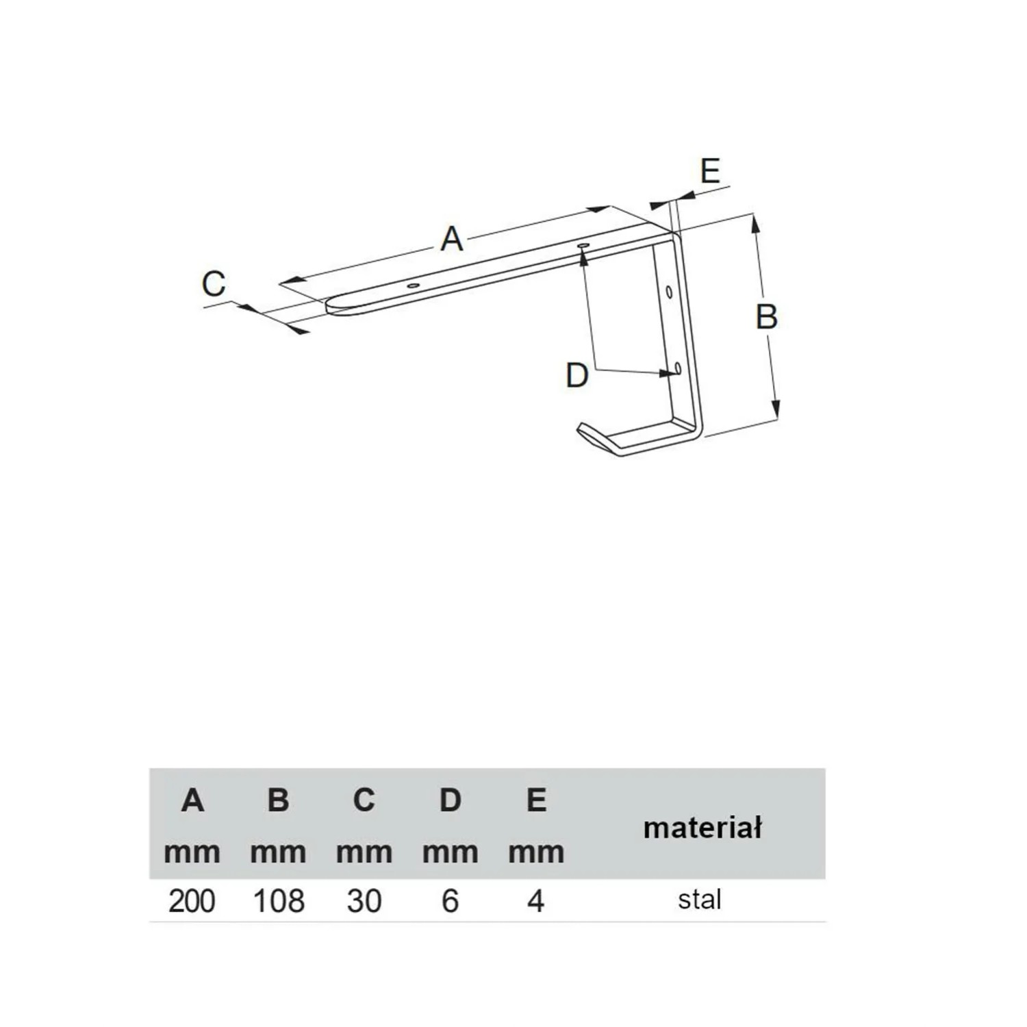 Agas Wspornik do półki model Gap biały 108 × 200 mm