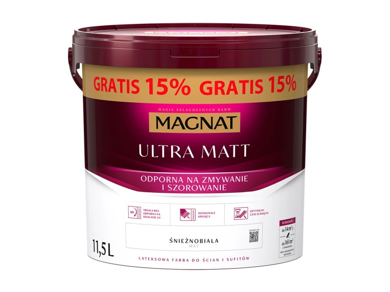 Farba lateksowa Magnat Ultra Matt biała 10L + 15% gratis kupuj w OBI