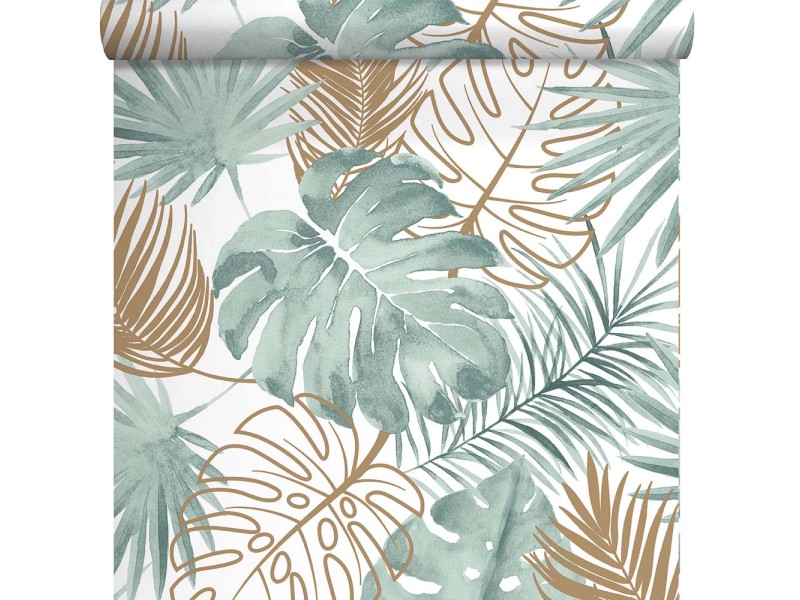 Tapeta winylowa na flizelinie MONSTERA beżowo-morska kupuj w OBI