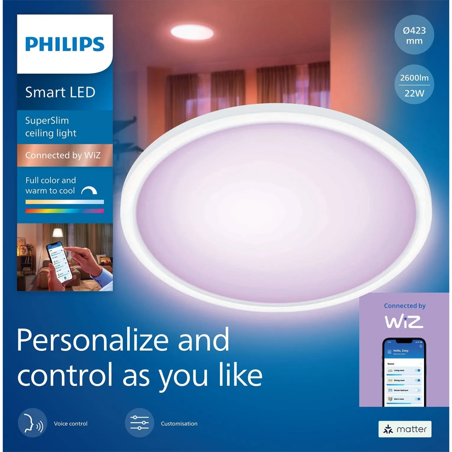 Philips Plafon SUPER SLIM 22W RGB+W 2600lm SMART WiZ śr. 43 cm biały