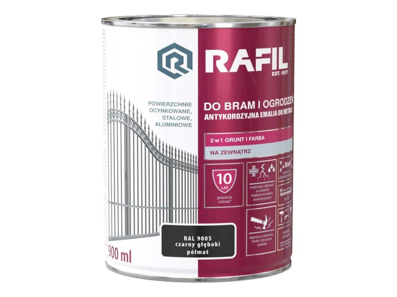Emalia Rafil do bram i ogrodzeń czarna RAL9005 0,9L