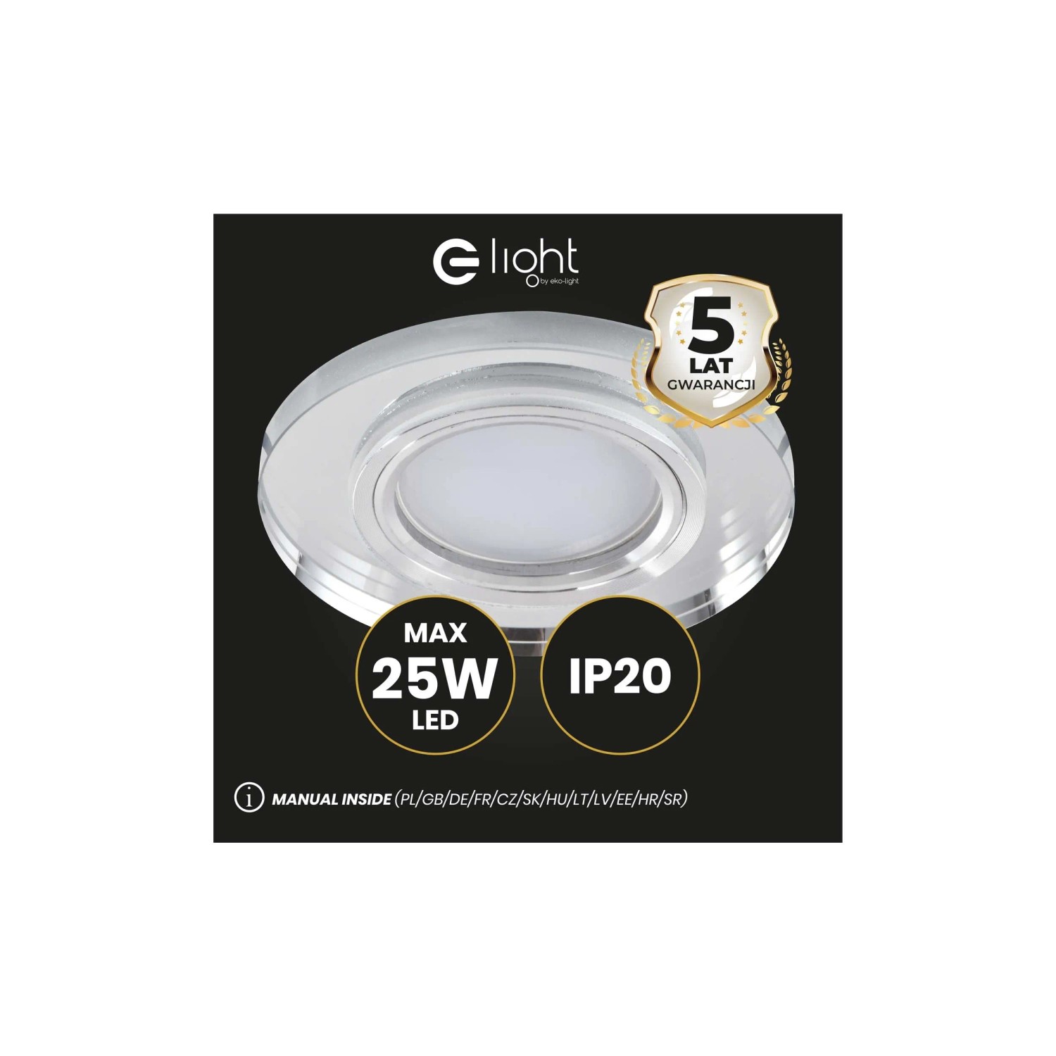 Eko-Light Oczko sufitowe szklane 1xGU10 max. 9W LED okrągłe srebrne ...