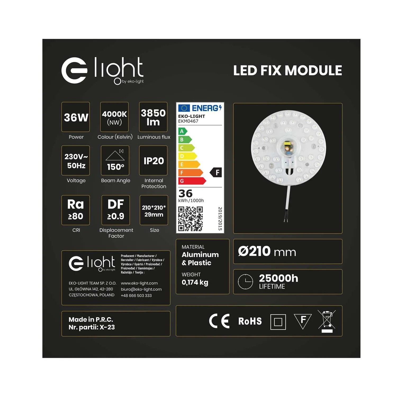 Eko-Light Moduł LED Fix fi210 36W 4000K 3850lm IP20