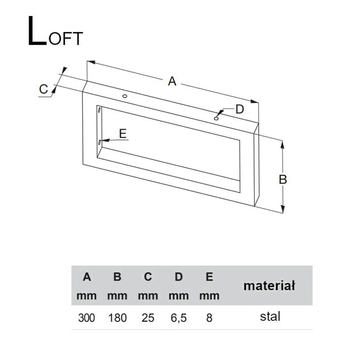 Agas Podpórka do półki model Loft biały 180 × 300 mm