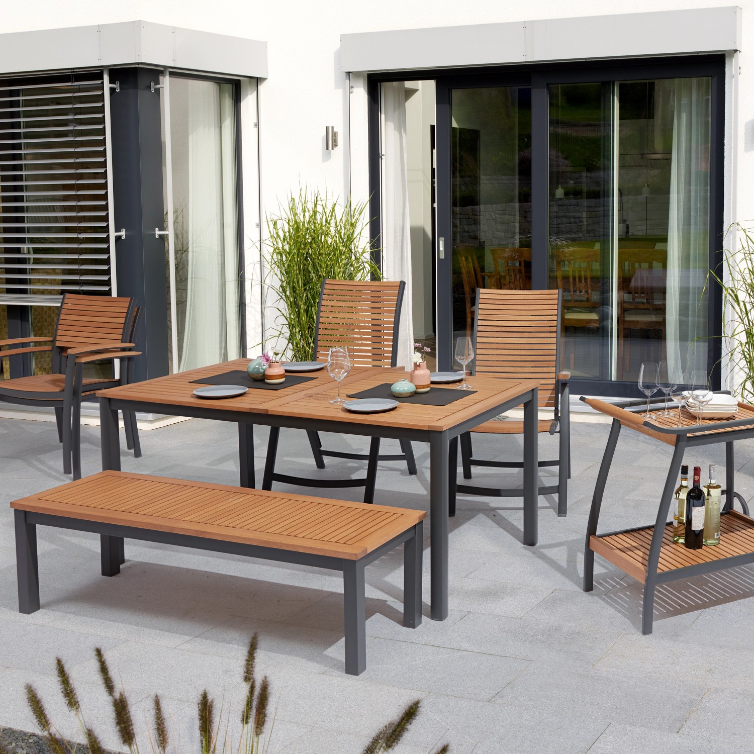 Krzesło ogrodowe BONLEE pozycyjne aluminium/eukaliptus kupuj w OBI