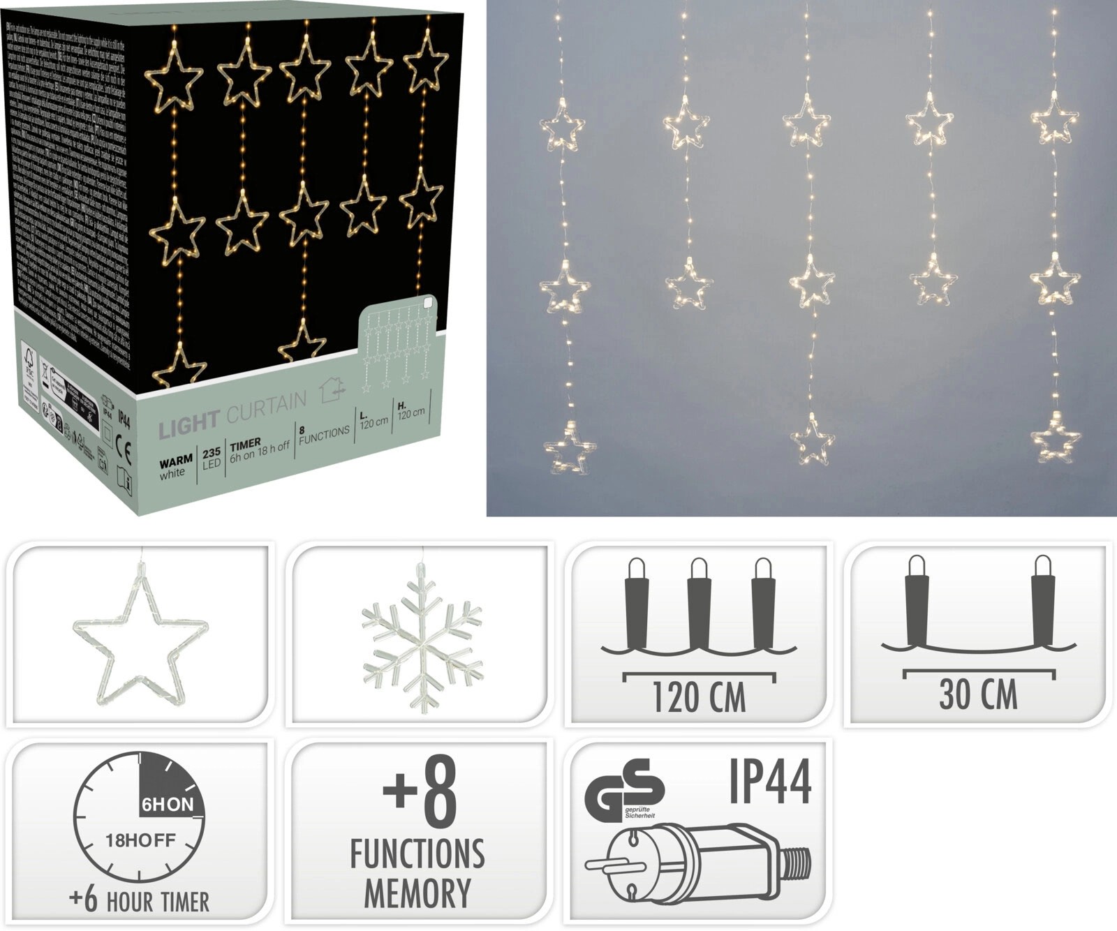 Kurtyna do wnętrz i na zewnątrz 232 LED śnieżynki ciepła biel światła kupuj w OBI