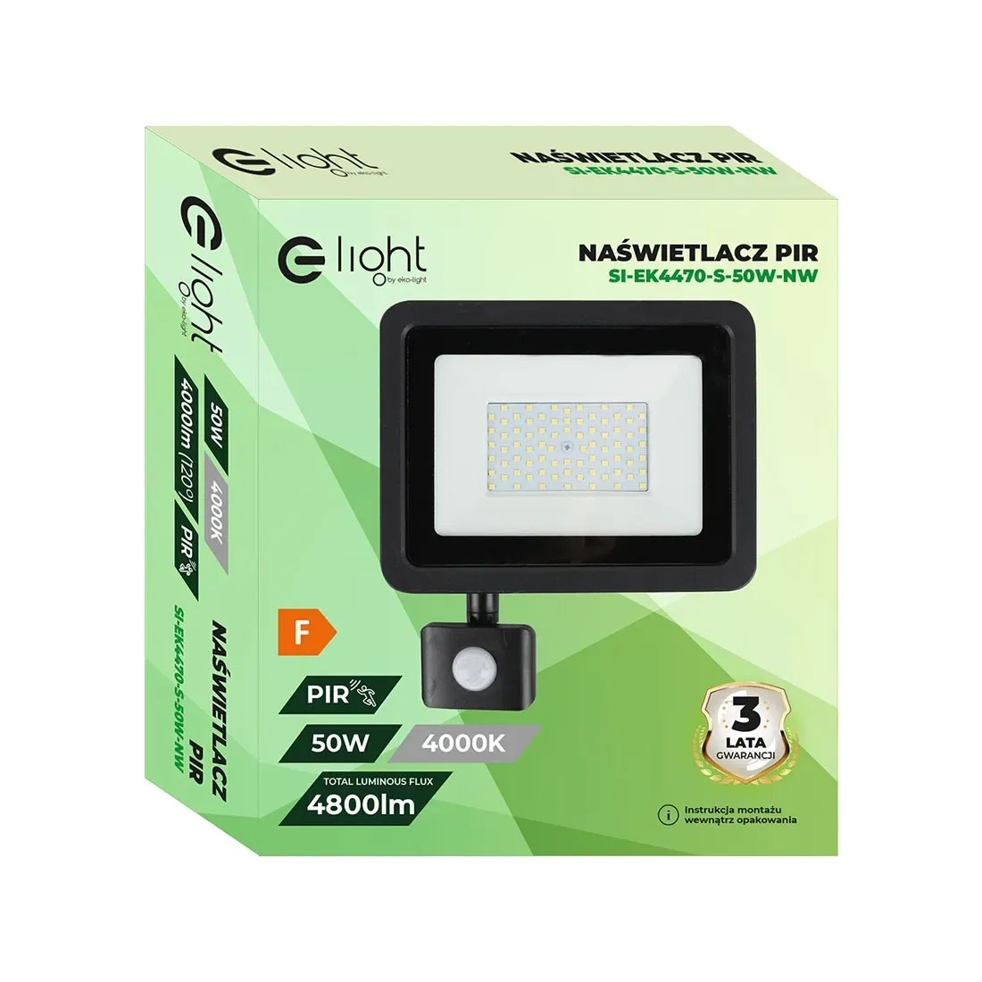 Eko-Light Naświetlacz LED 50W 4800lm 4000K IP65 czujnik PIR