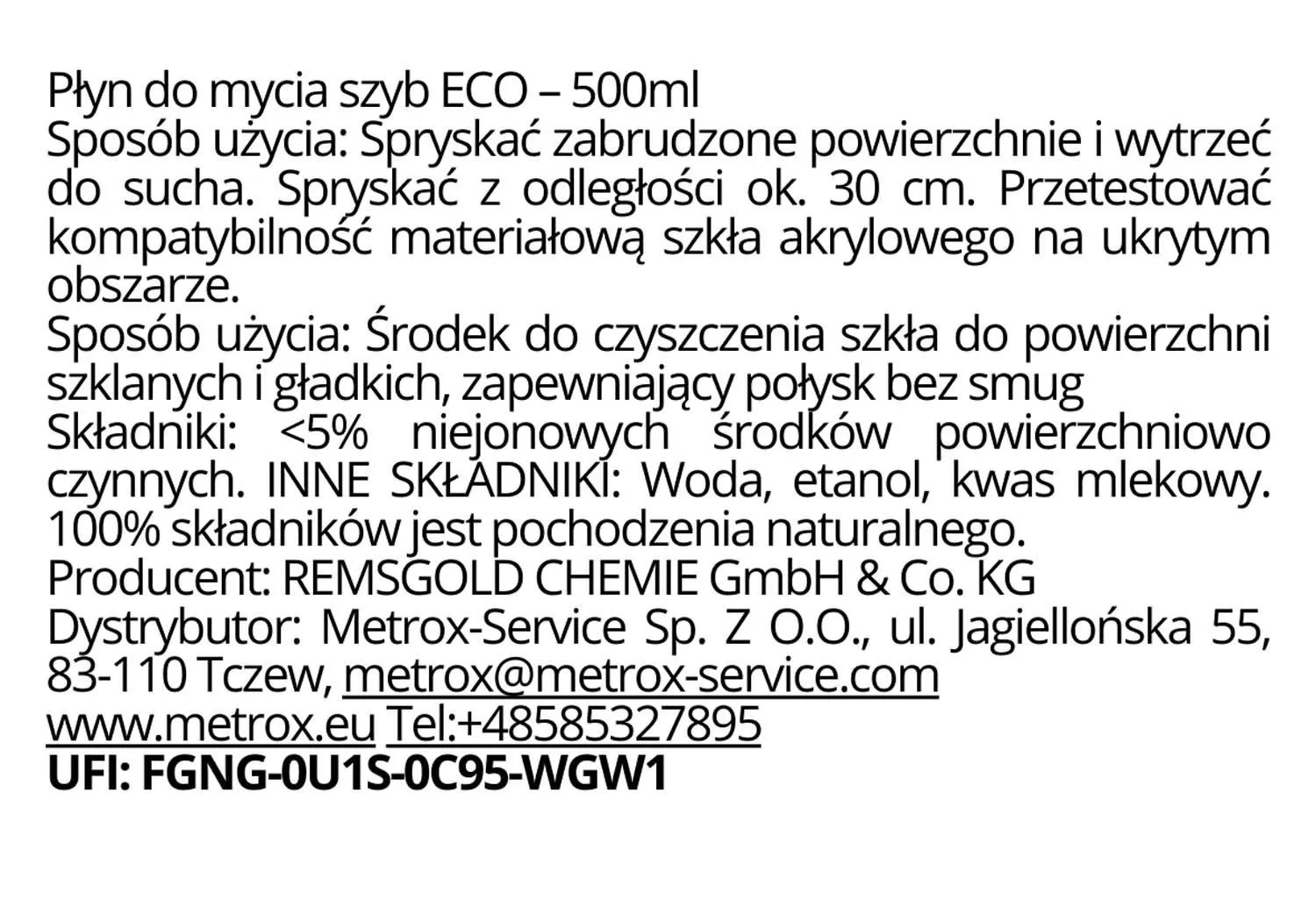 BIOCLEAN Ekologiczny płyn do mycia szyb 500 ml
