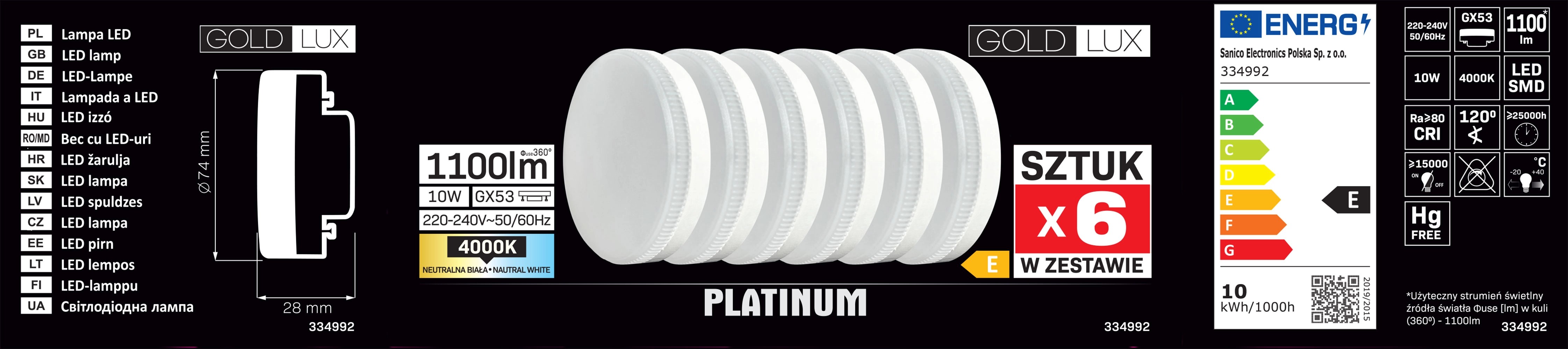 Goldlux Żarówka LED Platinum GX53 10W 4000K 1100lm 6 szt. kupuj w OBI