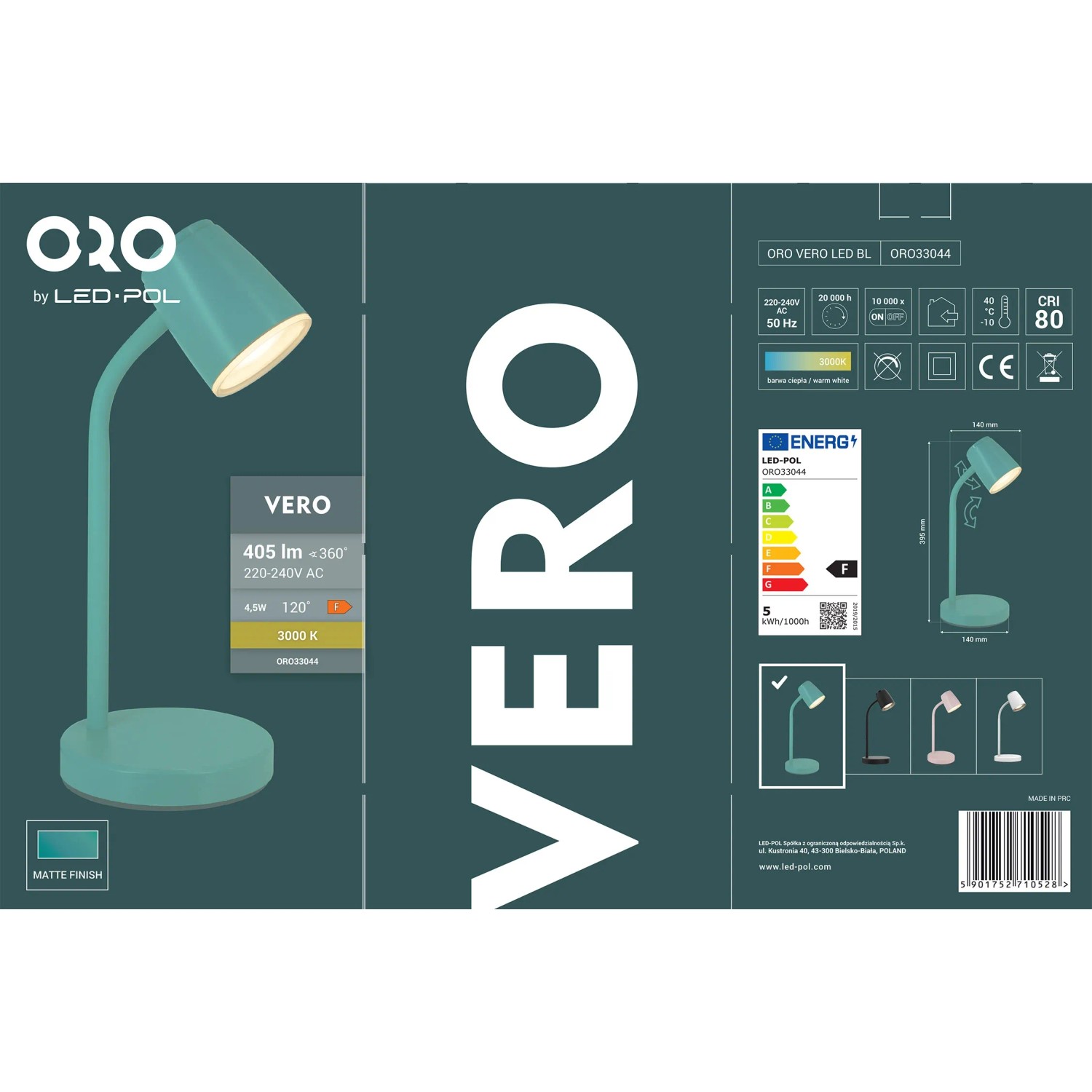 ORO Lampka biurkowa LED VERO 4,5W 3000K 405lm niebieska