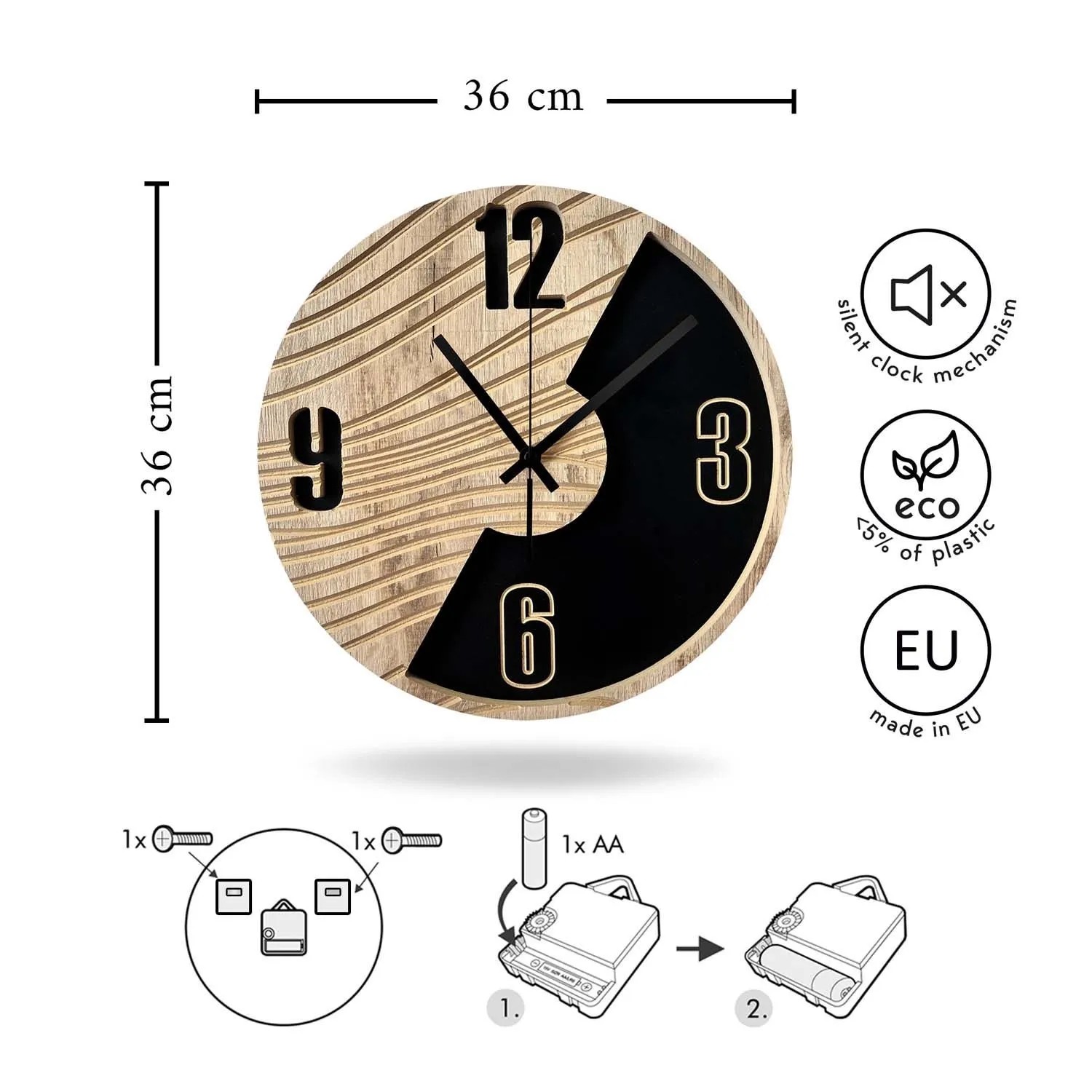 STYLER Zegar 3D CLOCK RYAN CL103 śr. 36 cm brązowo-czarny