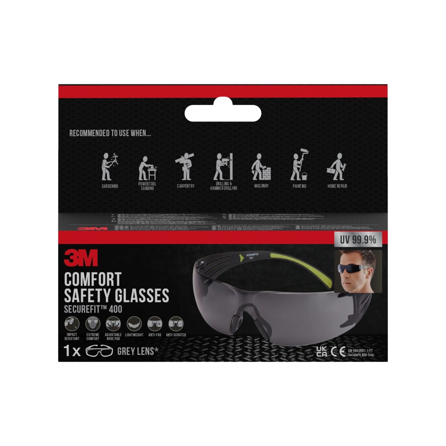 3M SecureFit 400 Okulary ochronne, szare soczewki - 1 szt.
